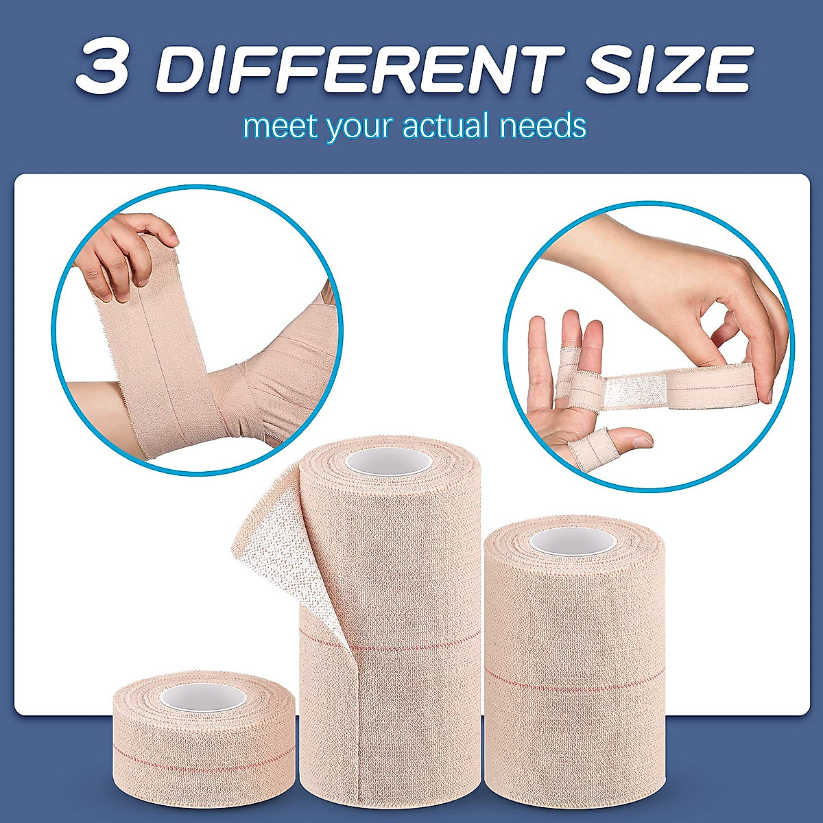 3 Rolls Adhesive Elastic Tape Bandage Wrap Vet Self Adhesive Flexible Stretch Bandages for Sports, Ankle, Knee, Wrist, Body, Sprains Horse and Animal, 1 Inch x 5 Yard, 3 Inch x 5 Yard, 4 Inch x 5 Yard