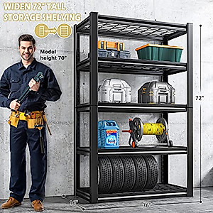 REIBII Garage Shelving Heavy Duty Garage Storage Shelves Holds 2000LBS, Adjustable Metal Shelves for Storage Industrial Shelving Unit Storage Shelf Rack for Basement 36" W x 16" D x 72" H Black