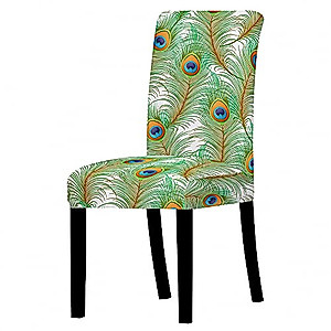 Feather Print Seat Cover Modern Removable Dirt Resistant Kitchen Seat Cover Elastic Chair Cover for Banquet Restaurant AN1 4PCS