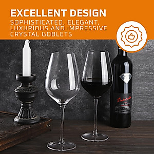 Bruntmor Hand Blown Cabernet Sauvignon Wine & Champagne Glasses Set of 2 - Crystal Red Wine Glass with Stems - Large Size & Break Resistant - For Red & White Wine, Champagne Mothers Day Gifts