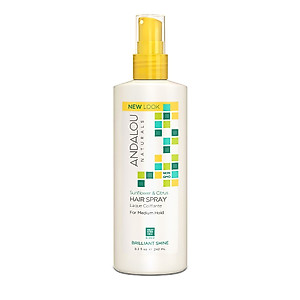 Andalou Naturals Brilliant Shine Hair Spray, Sunflower & Citrus, Styling and Hair Shine Spray with Medium hold, Tames Frizzy Hair & Flyaways, Quick Drying & Non-Sticky, Cruelty Free, 8.2 Fl Oz
