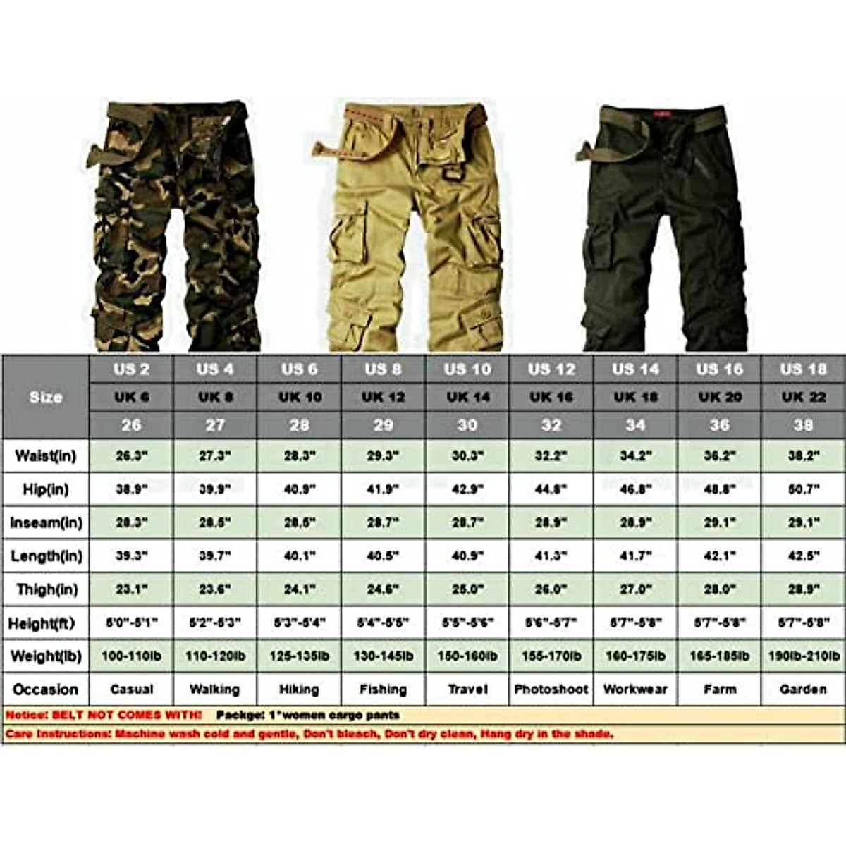 Women's Cotton Casual Military Army Cargo Combat Work Pants with 8 Pocket Army Green US 14