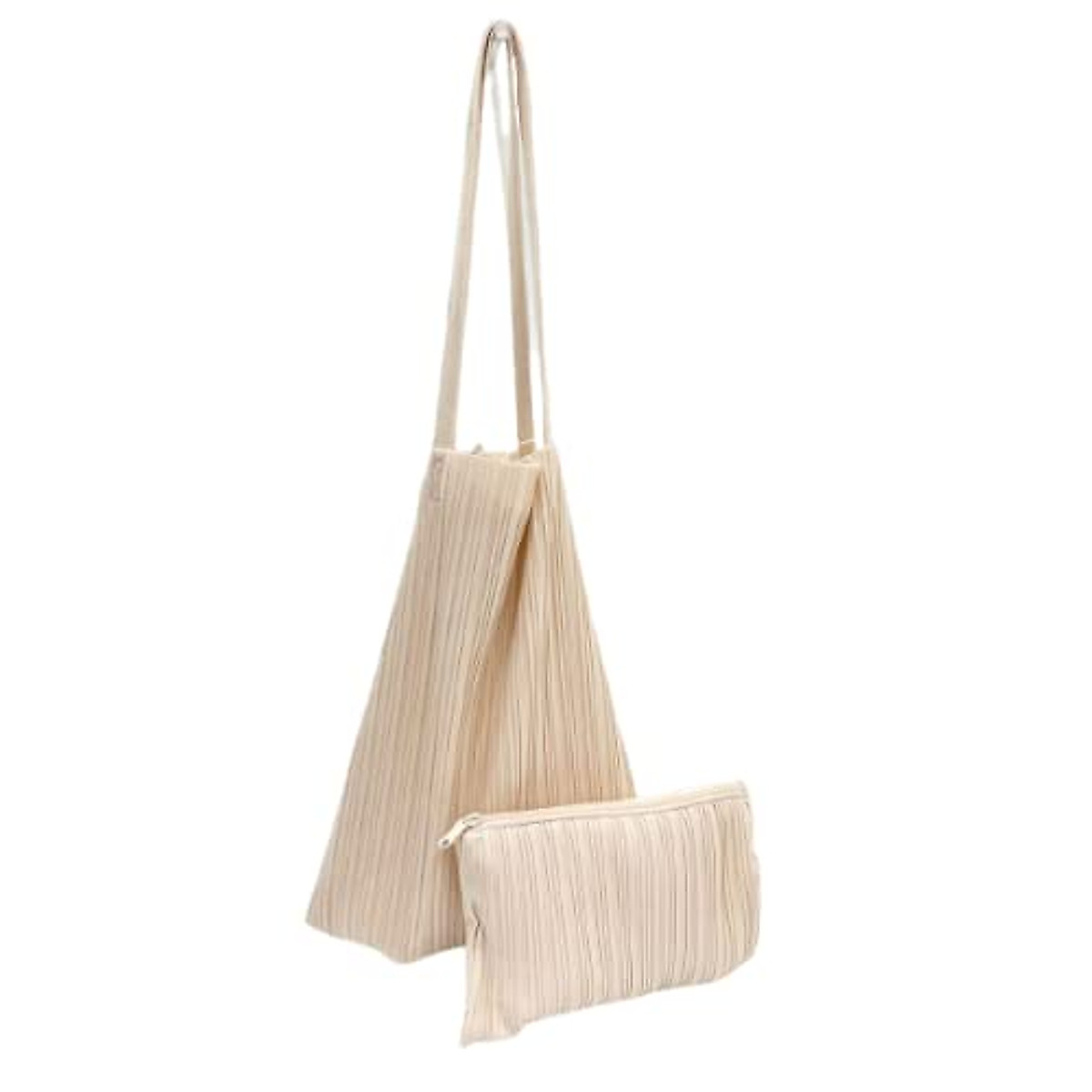 BLUEORB Each Bag Casual Washable Pleats Women's Versatile 100% Recycled Polyester Daily Shoulder Bag Tote Hobo Pouch Set (Butter Cream)