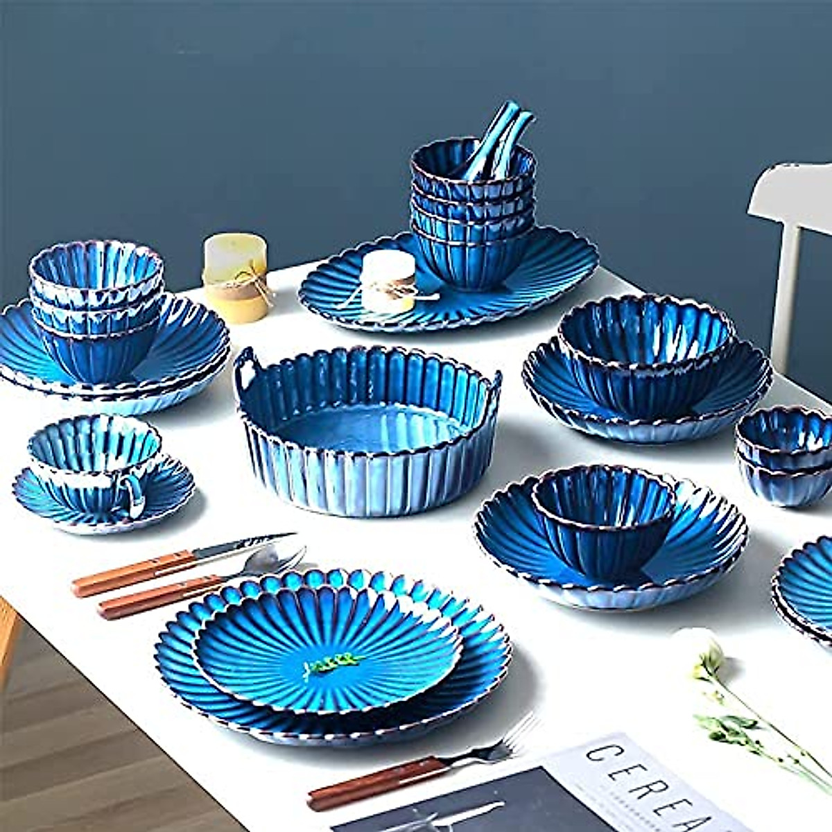 Porcelain Plate and Bowl Set,Dinnerware Set for Home or Special Restaurant, 54 Pcs Dinnerware Sets, Blue Porcelain Tableware Set with Plates Dish Dish Bowls and Coffee Cup, Ceramic Dinner Set for Hom