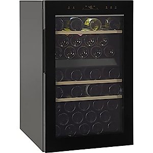 Haier Wine Cooler & Beverage Refrigerator | Mini Wine Fridge Complete With Dual-Zone Temperature Control, Triple-Pane Glass, Door Alarm & LED Interior Lighting | Fits 44 Wine Bottles | Black