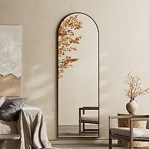 Koonmi Arched Full Length Mirror, 58"x18" Black Mirror Full Length, Standing Hanging or Leaning Full Body Mirror with Aluminum Alloy Frame for Living Room and Bedroom