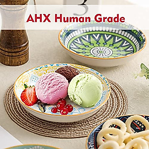 5.5 inch Wide Shallow Cat Food Bowl Set for Relief Whisker Fatigue -Ceramic - 6 Colorful Cute Small Flat Kitten Feeding Dish/ Dishes - Microwave and Dishwasher Safe - 8 oz