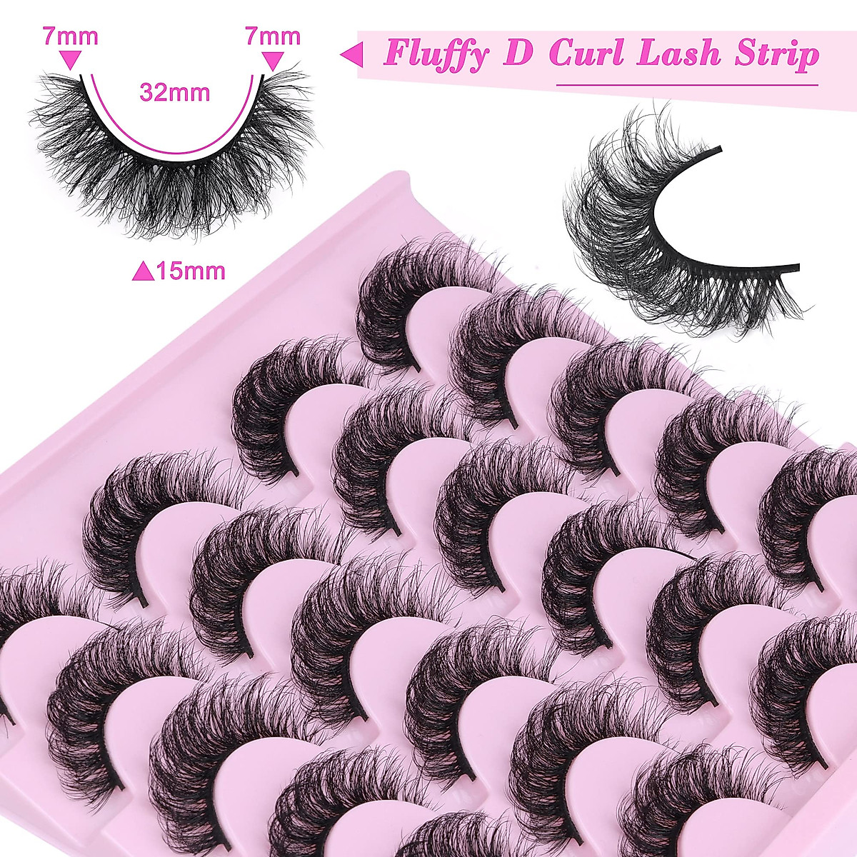12 Pairs False Eyelashes Russian Strip Lashes D Curl Fluffy 3D Faux Mink Lashes wtvane 15MM Wispy Fake Eyelashes Natural Look Eyelash Extension Pack