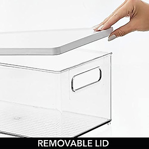 mDesign Plastic Pantry Storage Box Container with Lid and Built-In Handles - Organization for Flour, Cereal, Pasta, Rice, or Food in Kitchen Cupboard, Ligne Collection, Clear/White