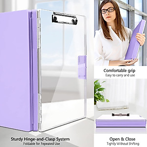 Clipboard with Storage,Heavy Duty Clip Boards 8.5x11 with 2 Storage Case,Clear Visible Top Panel Storage Clipboards,Side Opening Clip Boards,Nursing Clipboard Folder Case for Office Supplies-Purple