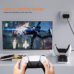 Likorlove PS5 Controller Charger, Dual USB Type C PS5 Console Charging Station Stand LED Indicator Adapter Dock Compatible for Sony Playstation 5 DualSense Controllers Slim Portable Mini Compact Size