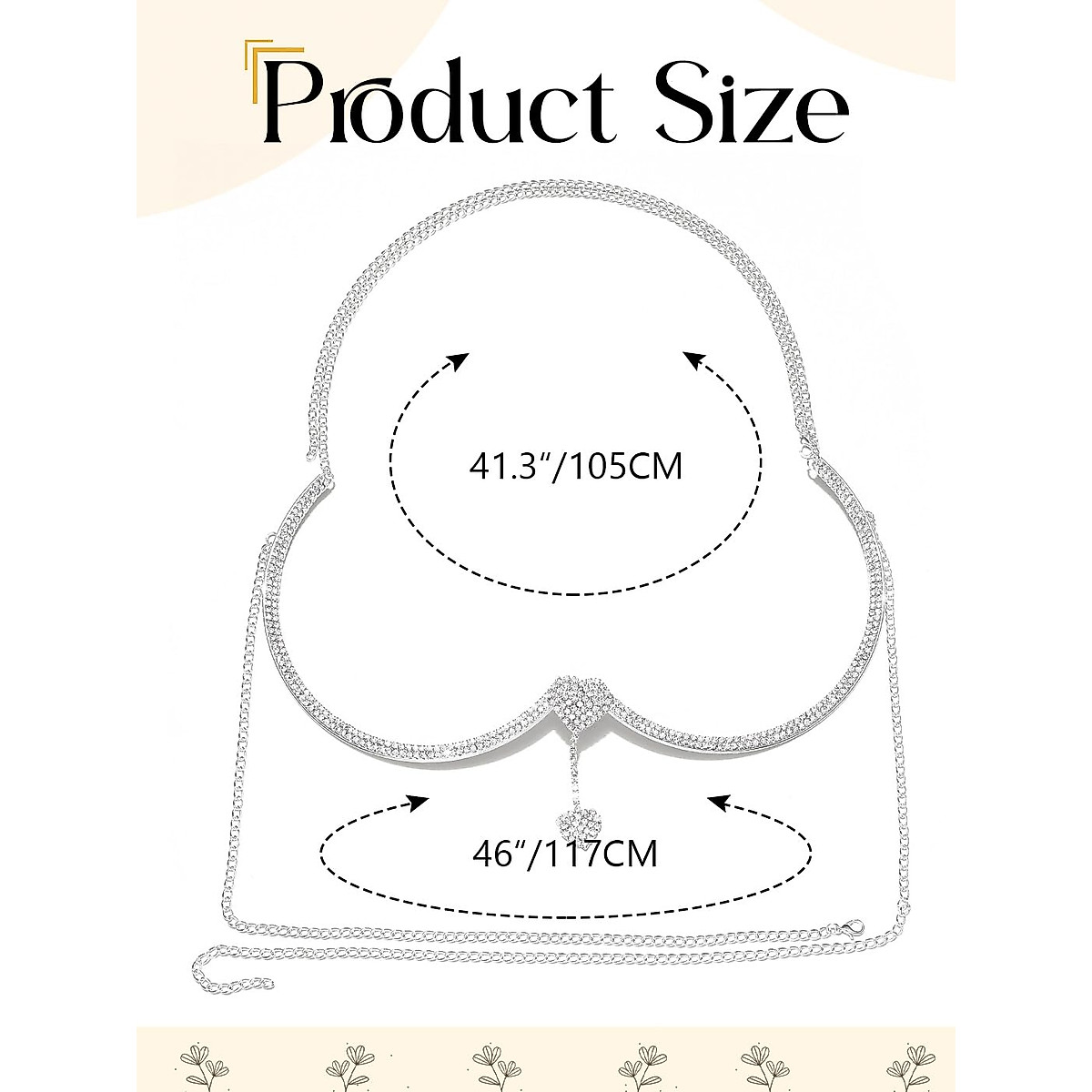 GEMILY Boho Chest Chain Rhinestone Heart Bra Chains Crystal Party Bikini Body Chain Jewelry Rave Accessory for Women and Girls (Silver)