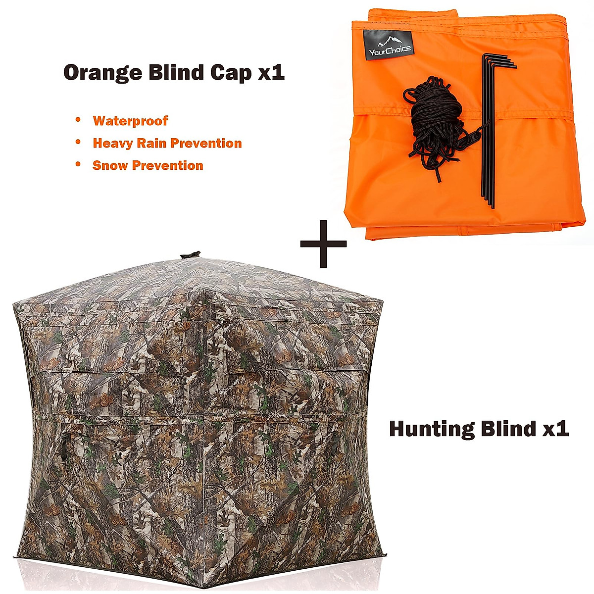 Your Choice Hunting Blind 3 Person 270 Degree See Through Ground Blinds with Orange Cap for Deer Hunting Turkey Hunting, Camo Deer Blind Turkey Blind Pop Up Hunting Tent, Hunting Gear