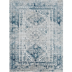 Hauteloom Inkom Hallway, Kitchen Runner Rug - Traditional Bohemian Medallion Carpet - Gray, Blue, Denim - 2'7" x 12'