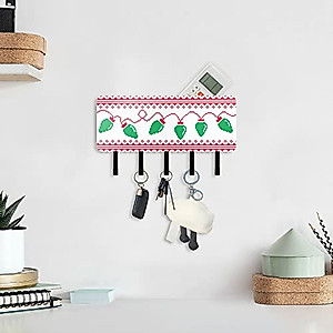 Sinestour Christmas Tree Light Key Holder for Wall Key Hanger with 5 Key Hooks Key Rack Organizer Key and Mail Holder for Wall Decorative Entryway Hallway Kitchen Farmhouse Apartment