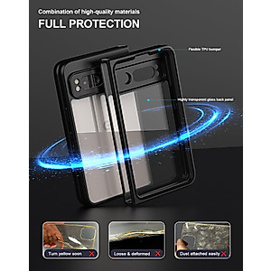 Foluu for Google Pixel Fold 2023 Case, [Not Yellowing] [Military Drop Protection] Shockproof Protective Phone Case Slim Thin Cover for Google Pixel Fold 2023 (Black+Clear)