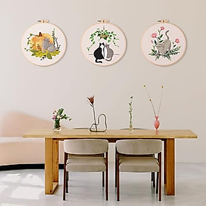 BTQKIK 3 Pack Embroidery Kit for Beginners Adults,Cat Embroidery Kit,Cross Stith Kits,Hobbies for Women with 3 Instrutions,3 Embroidery Cloth,3 Embroidery Hoops,6 Needles