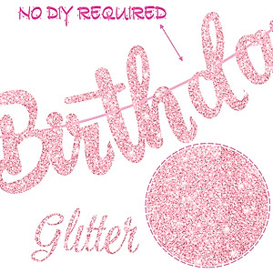 3Pcs Hot Pink Girl Happy Birthday Banners Pink Glitter Hot Pink Princess Birthday Party Decorations for Girls Doll Theme Baby Shower Ladies Bachelorette Party Supplies