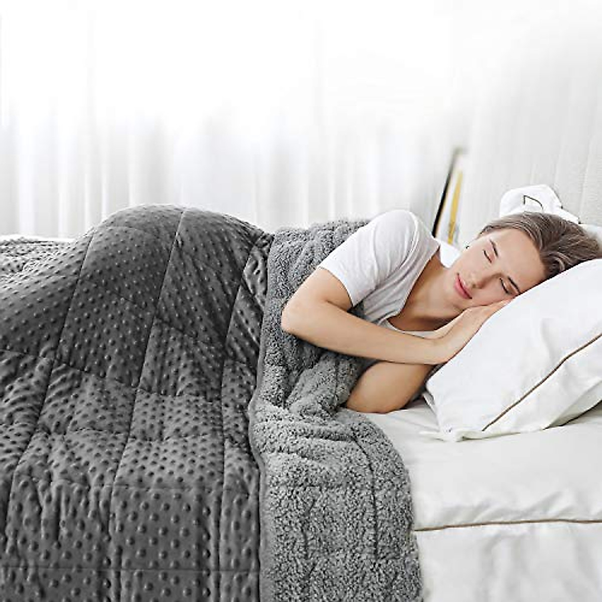 Double Couple Sherpa Fleece Weighted Blanket for Adult 20 lbs 60"x80" Queen Size 160-280 lbs Individuals Extra Fuzzy Throw Blanket Plush Heavy Blanket with Premium Glass Beads for Bed