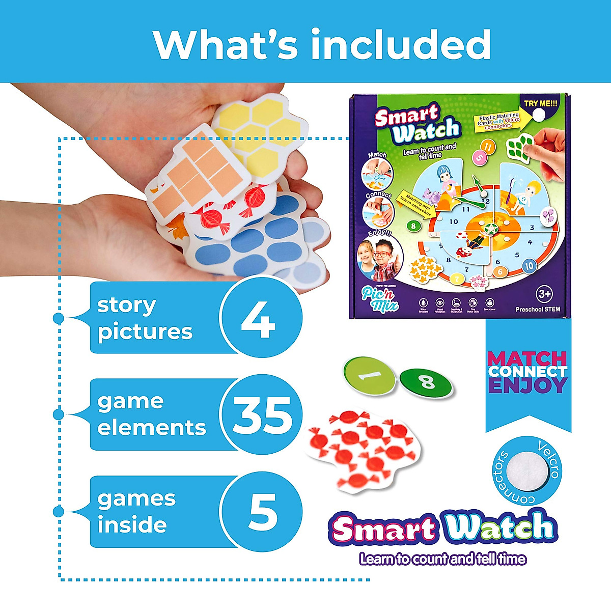 PICNMIX Time Clock Toy for Kids. Game for Toddlers Age 3-5. Kids Jigsaw Puzzles Preschool Learning Toys. Toy Tool Set Puzzle for 3 Year Old.