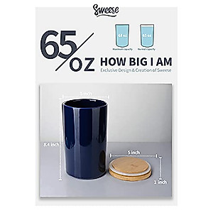 Sweese Ceramic Canisters for the Kitchen, 65oz Canister with Bamboo Lid Porcelain Food Storage Jar Modern and Clean Kitchen Organization for Coffee, Flour, Tea, Sugar, Airtight Container, Navy