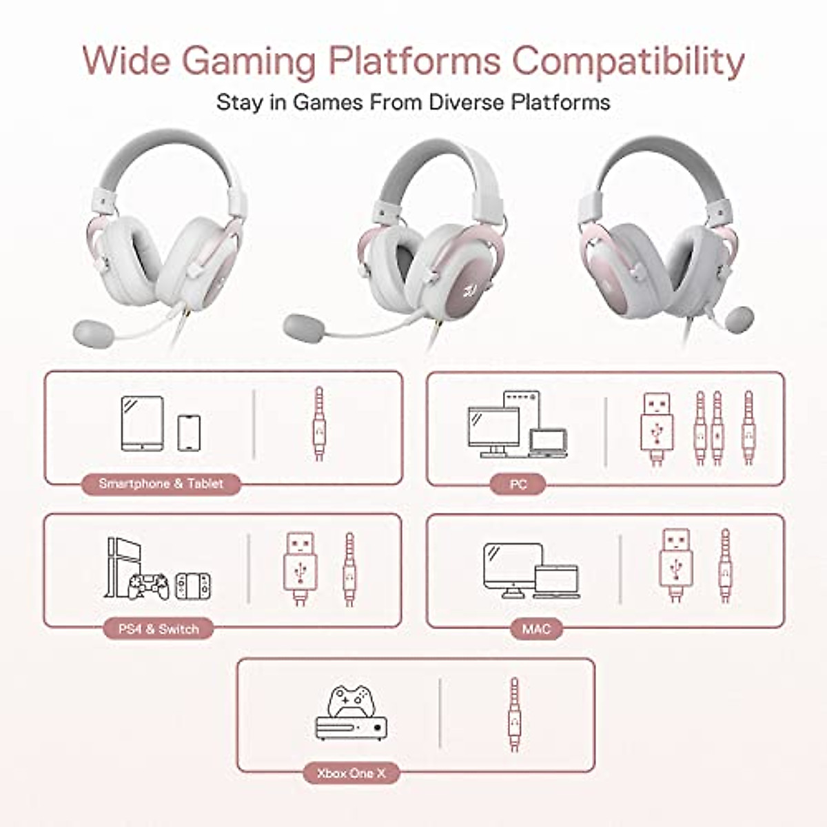 Redragon H510 Zeus White Wired Gaming Headset - 7.1 Surround Sound - Memory Foam Ear Pads - 53MM Drivers - Detachable Microphone - Multi Platforms for PC, PS4/3 & Xbox One/Series X, NS