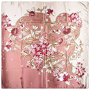 vabovin 35" Women's Kerchief Neckerchief Satin Square Silk Feeling Scarf for Hair Wrapping at Night (Pink Flowers)