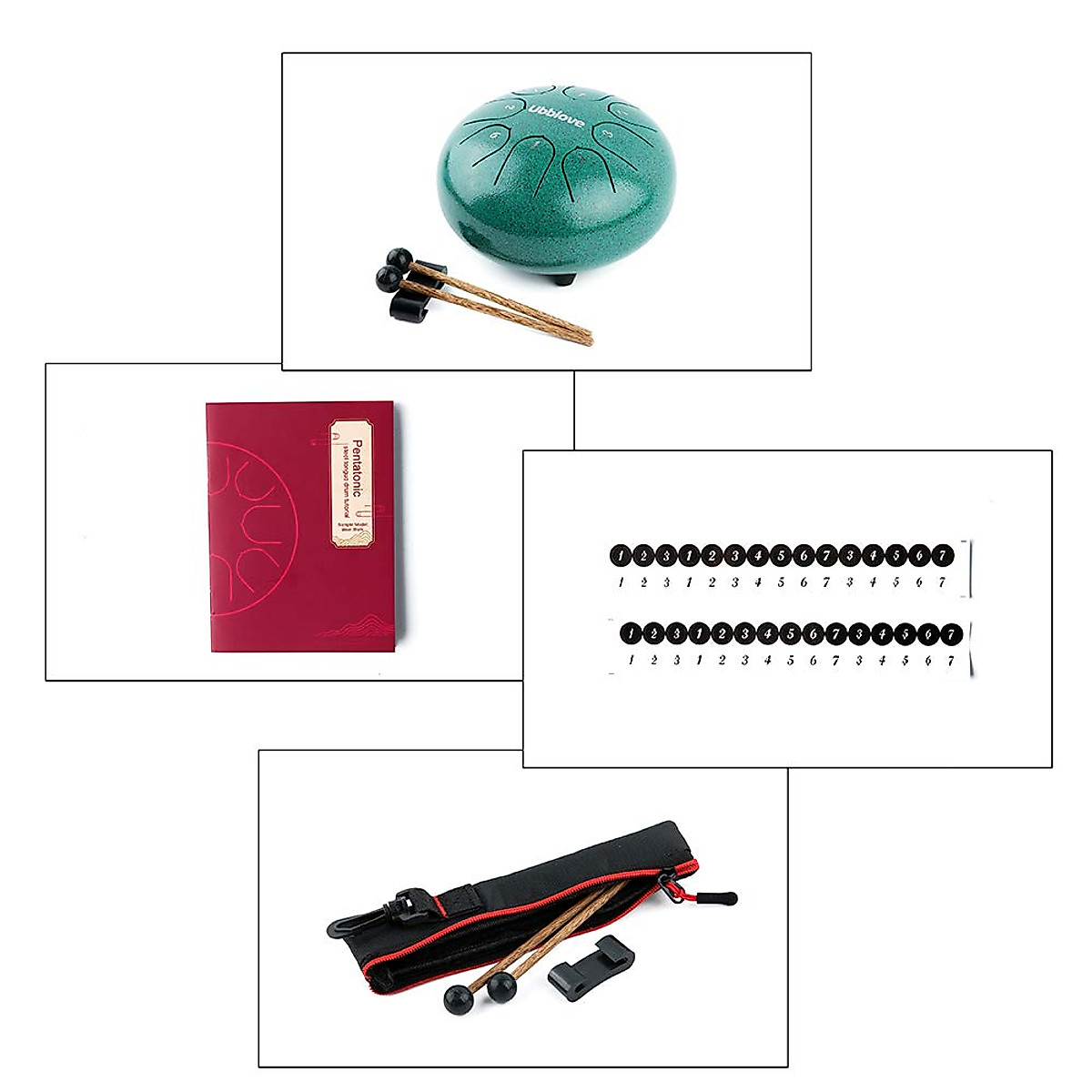 Ubblove Steel Tongue Drum for Kids: 8 Notes 6 Inches Key of C Metal Steel Drums Instrument with Bag for Meditation, Yoga, musical education, zen tone (Green)