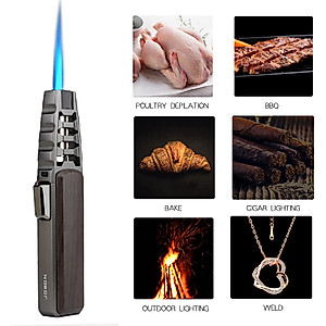 JOBON Butane Torch Lighter, Refillable Blow Jet Solar Flamethrower Best Torches, for Baking Cooking BBQ Kitchen Camping Creme Brûlée - No Gas Included (Old Gray Lacquer with Brown)