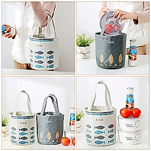 Cabilock 2pcs Lunch Tote Bag Oxford Portable Bento Bags Round Travel Insulated Lunch Cooler Bag Aluminum Foil Lunchbox Container for Picnic Camping School Office