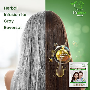 BIOGREEN ROOTS Ammonia-Free Herbal Hair Shampoo - Effectively Covers Gray Hair for Men and Women - Natural Color and Herbal Nourishment - No Stain on Skin - Dark Brown (10 sachets x 25 ml)