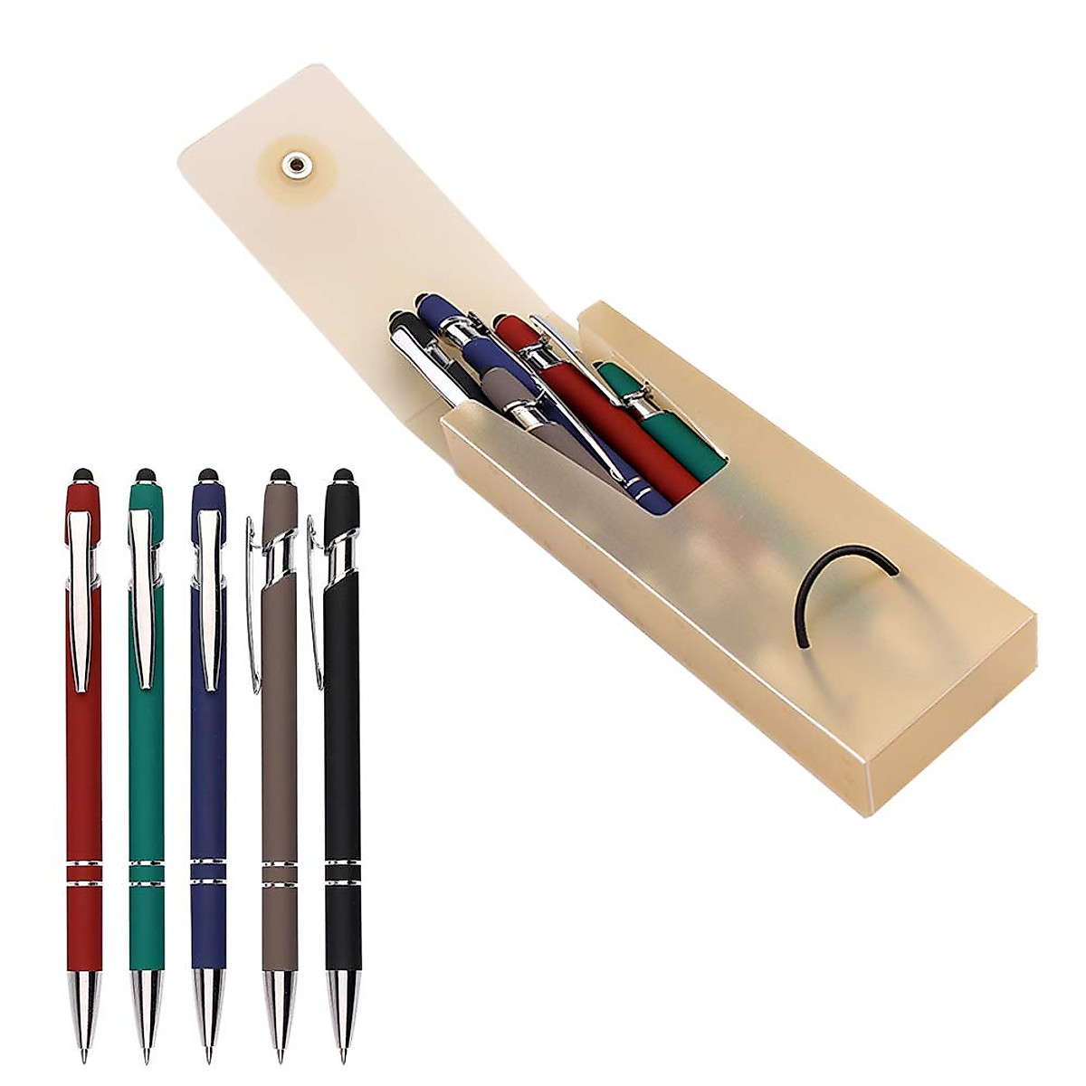 Stylus Pens - Black Ink 2 in 1 Capacitive Stylus- Compatible with Most Touch Screen Devices-A Variety of Color Pen Holders (10-Pack)