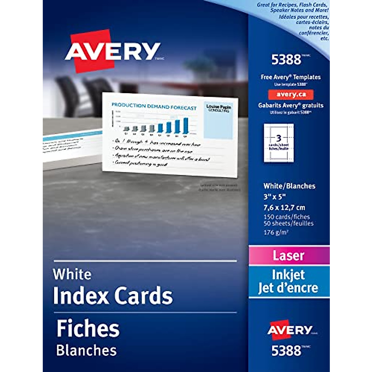 Avery Printable 3" x 5" Cards, 150 Blank Index Cards - Great for Recipe Cards and Flashcards & Printable Business Cards, Laser Printers, 250 Cards, 2 x 3.5