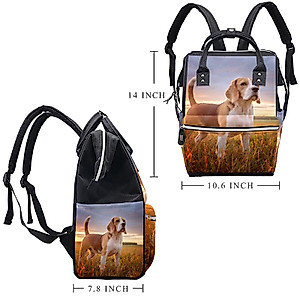 Large Baby Diaper Bag Backpack, Outdoor Beagle Dog Waiting Sunset Nappy Bag Travel Back Pack for Mom and Dad