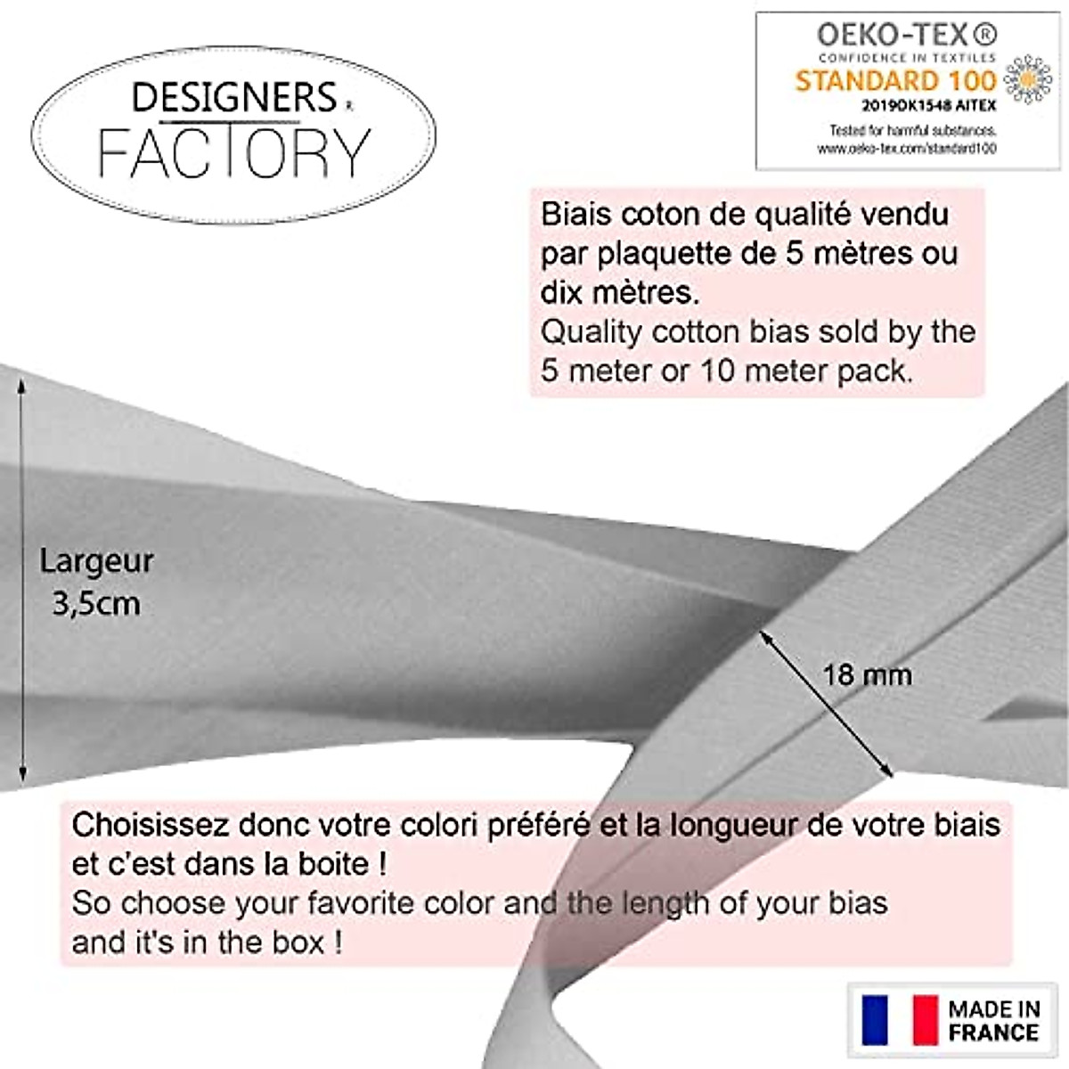 designers-factory Salmon Cotton Bias Binding Tape - Available in Several Colours and Two Sizes - Oeko Tex Certified Cotton Bias Binding for Sewing (by 10.93 Yards, Salmon)