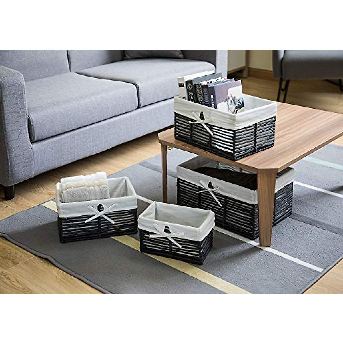 Home Zone Living Nursery Basket, 4-Pack, Black