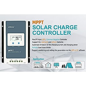 EPEVER MPPT Solar Charge Controller 30 amp 12V 24V Auto, 30A Solar Charge Controller Max 100V Input Negative Grounded Solar Reulator for Lead-Acid and Lithium Batteries Charging and Discharging
