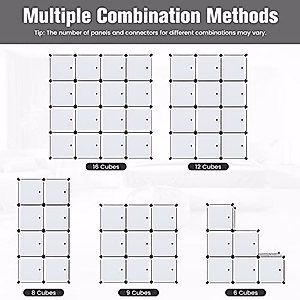 GOFLAME Portable Wardrobe Closet, 16-Cube Storage Organizer with 16 Doors & 2 Hanging Rods, Modular Clothes Dresser, Bedroom Armoire, Cube Shelf Cabinet for Clothes, Toys, Towels, Books, Tools