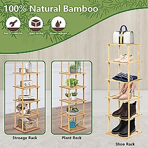 Vertical Shoes Rack Bamboo,6 Tier Free Standing Shoe Rack Tall,Narrow Shoe Rack Storage Organizer,Skinny Shoe Tower furniture for Entryway,Living Room,Saving Space,Corner,Small Space and Bedroom