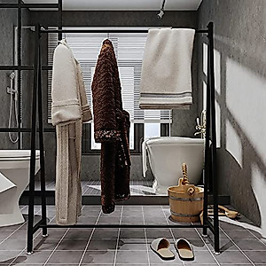 DR.IRON Black Metal Clothing Rack, Industrial Clothes Rack with Top Rod Heavy Duty Clothing Rack for Hanging Clothes for Home Bedroom,Clothing Store, Laundry Room