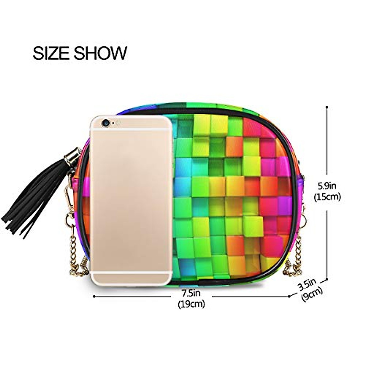 ALAZA Women's Rainbow of Colorful Boxes Cross Body Bag Chain Shoulder Handbag Purse with Tassel