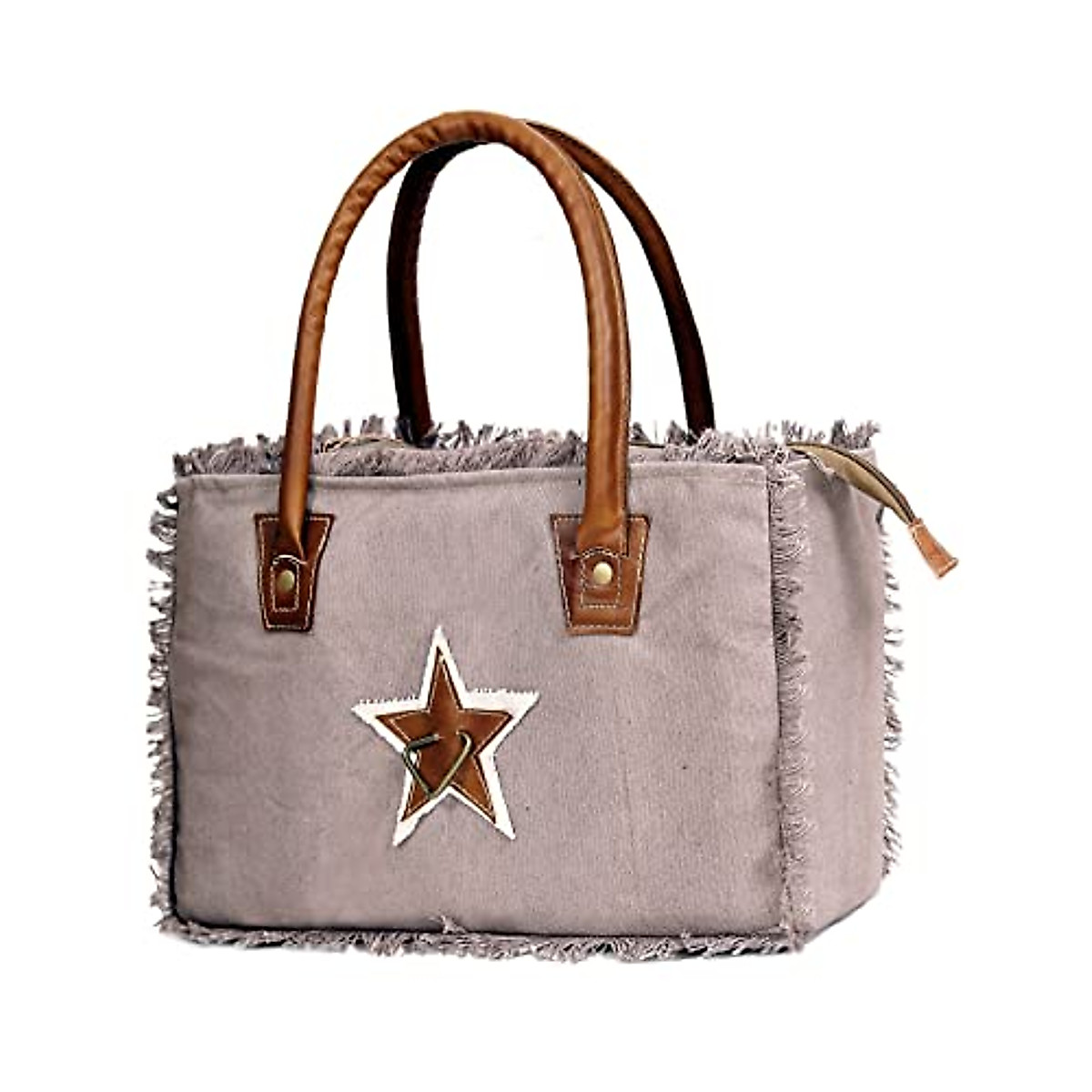 Ruzioon Upcycled Canvas Hand Bag, Upcycled Canvas & Cowhide Leather Tote Bag, Canvas Tote Bag for Women, Radiant Canvas Shoulder Bag