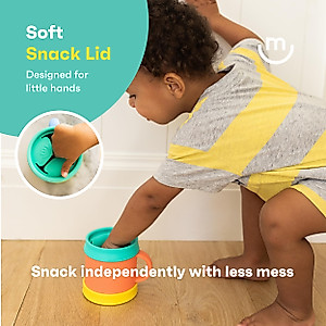 morepeas 6-Way Snack Cup | Steam Veggies, Scramble Eggs, Bake Cakes & more | Reversible Lid & Suction Base | Snack Catcher | Dishwasher, Microwave, Freezer Safe | BPA Free Silicone Bowl | Blueberry