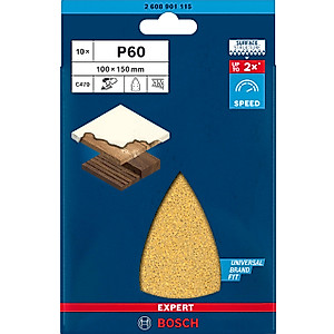 Bosch Professional 10x Expert C470 Sandpaper (for Hardwood, Paint on Wood, 100x150 mm, Grit 60, Accessories Multi Sander)