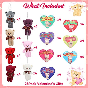 28Pcs Valentines Day Cards for Kids with Bears Plush Toys, Heart Cards+ Mini Bears Stuffed Plush Doll Keychain Toys For Kids Valentine Exchange Cards Classroom Gifts Kids Valentines Party Favors