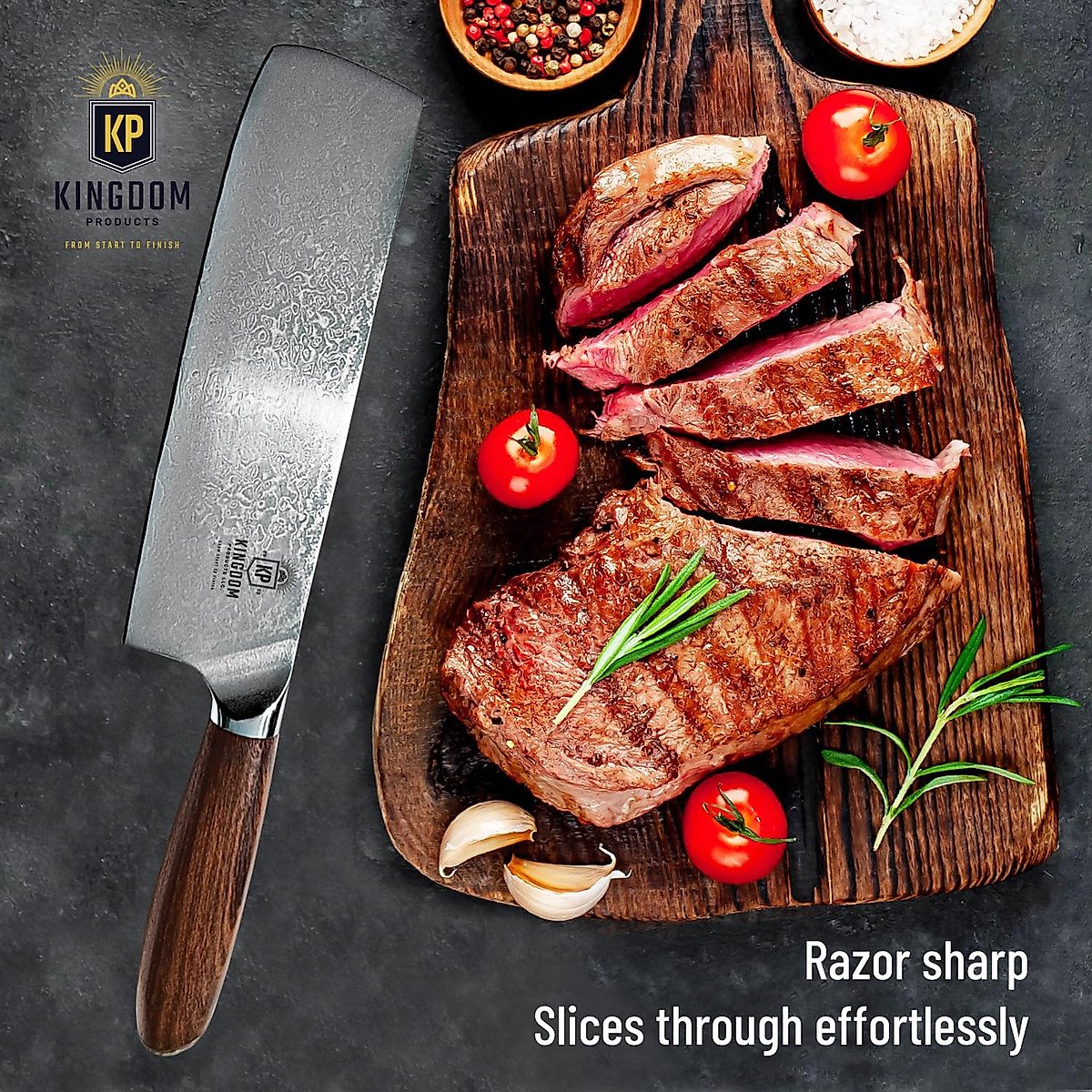 Japanese Nakiri Knife - 7" Razor Sharp Kitchen Knife for Dicing, Slicing, & Chopping Vegetables, Fruit, & Meat - Professional Chef Style Knife in Damascus Carbon Steel and Ergonomic Handle