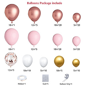 Grcypa Rose Gold Balloon Garland Arch Kit with Pink Rose Gold Balloons White Gold Confetti Balloons for Birthday Bridal Wedding Girl Baby Shower Graduation Anniversary Bachelorette Party Decorations