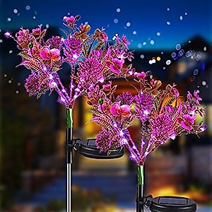 Solar Lights Outdoor Garden Decorative, 2 Pack Solar Powered Phalaenopsis Flowers Lights Design, Upgraded Solar Lights Outdoor Waterproof IP65, Solar Garden Decorations - Gardening Gifts for Women
