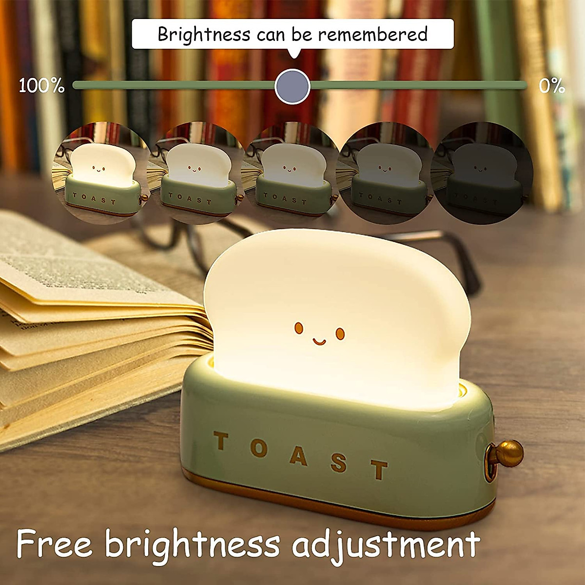 Toast Lamp Night Light for Kids Cute Toaster Nightlight Dimmable Led USB Rechargeable Portable Adjustable Brightness Bread light with Timer Children Baby Toddler Nursery Girls Bedroom Night-Lights
