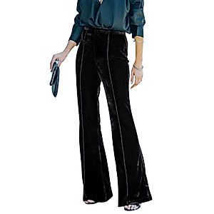 OLYCELAK Women Velvet Elastic High Waisted Wide Flare Leg Palazzo Formal Party Long Pants Black Plus Size XL
